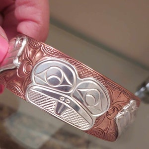 First Nations FROG CUFF Hand Carved Copper and Sterling Silver, Signed ...