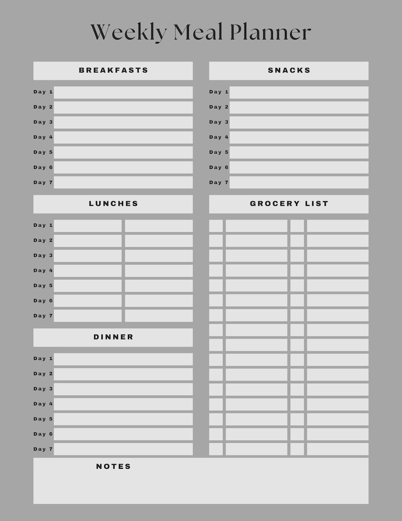 Weekly Meal Planner Template | Printable Food Log & Grocery List ...