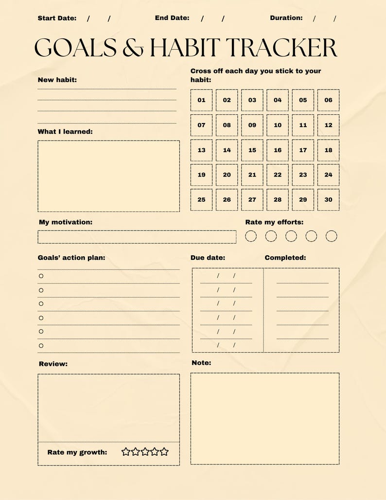 Goals/habit Tracker | Printable Goal Planner & 30-day Habit Journal ...