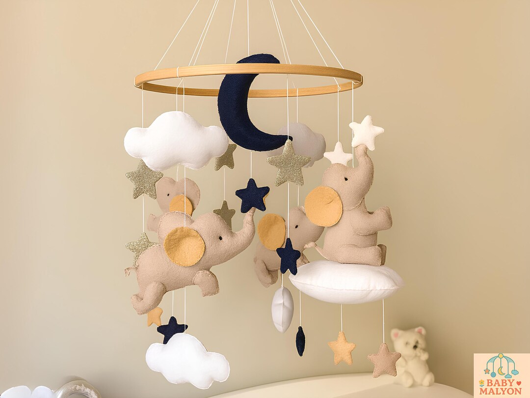 Elephant Baby Mobile, Baby Mobile Neutral, Elephant Nursery, Mobile ...
