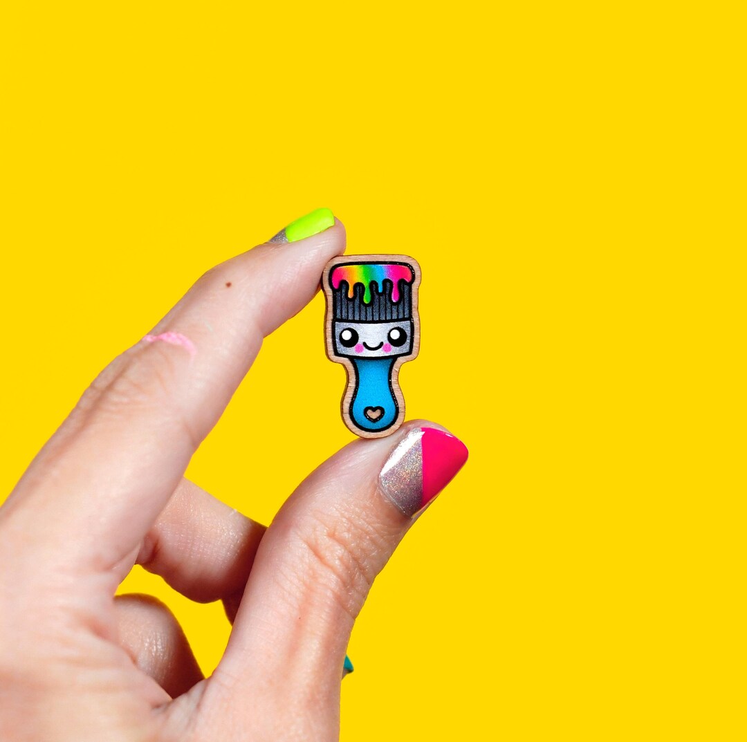 Rainbow Paintbrush Pin or Magnet, Maker Create Art Pin, Cute Artist ...