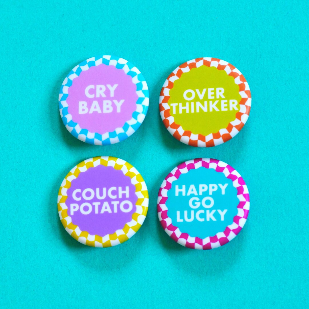 Checker Border / Four Pack Retro Inspired Pin Back Buttons - Etsy