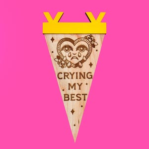 Crying My Best Wood Pennant Banner, Funny Sad Girl Wall Decor, Laser ...