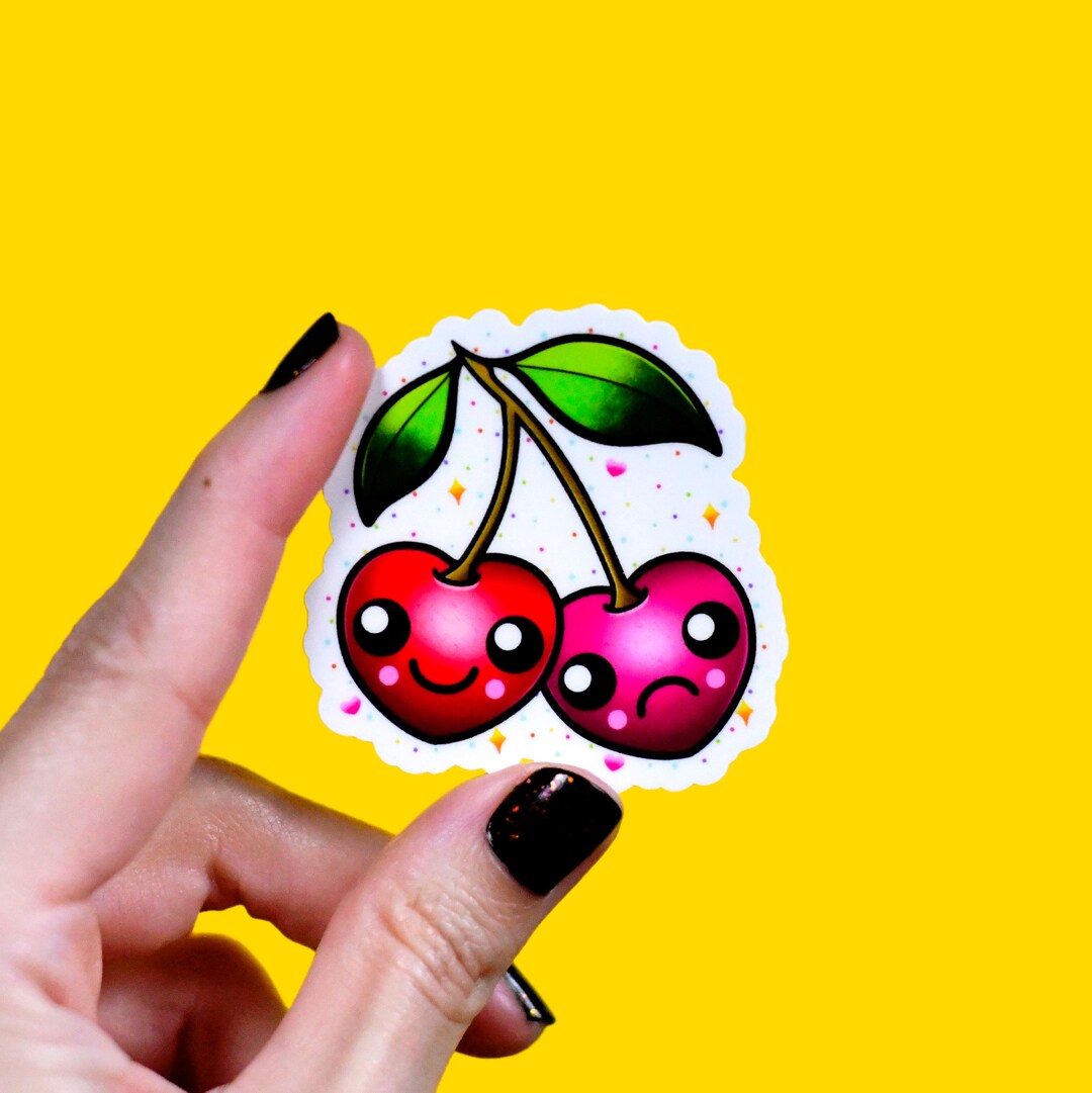 Happy and Sad Cherry Vinyl Sticker / Cherries Mixed Feelings - Etsy