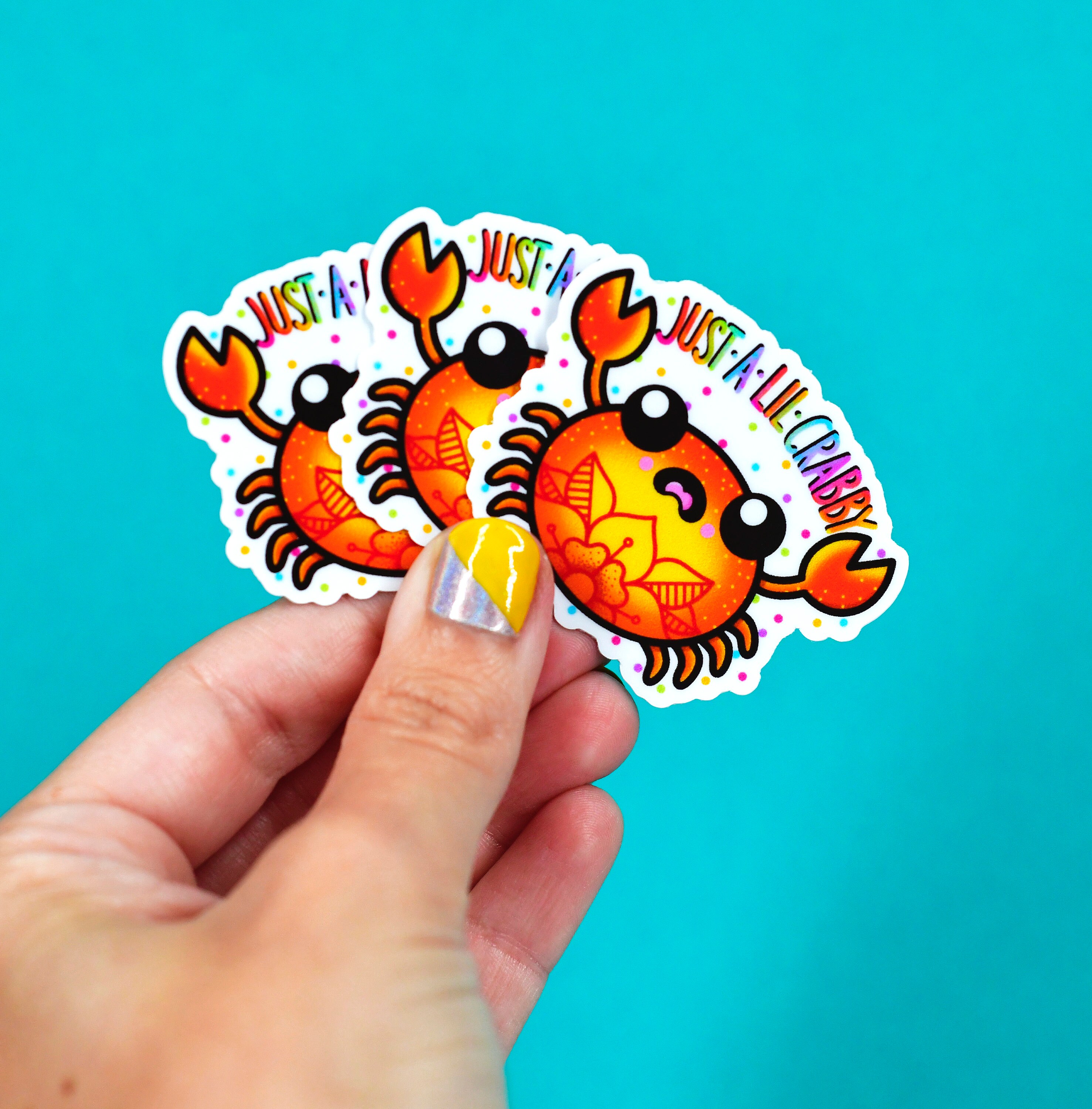 Just a Lil Crabby / Colorful Cute Crab Vinyl Sticker - Etsy