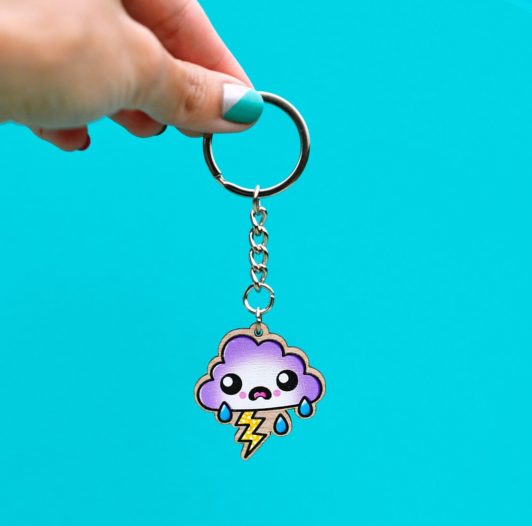 Crying Storm Cloud / Moody Kawaii Wooden Keychain - Etsy