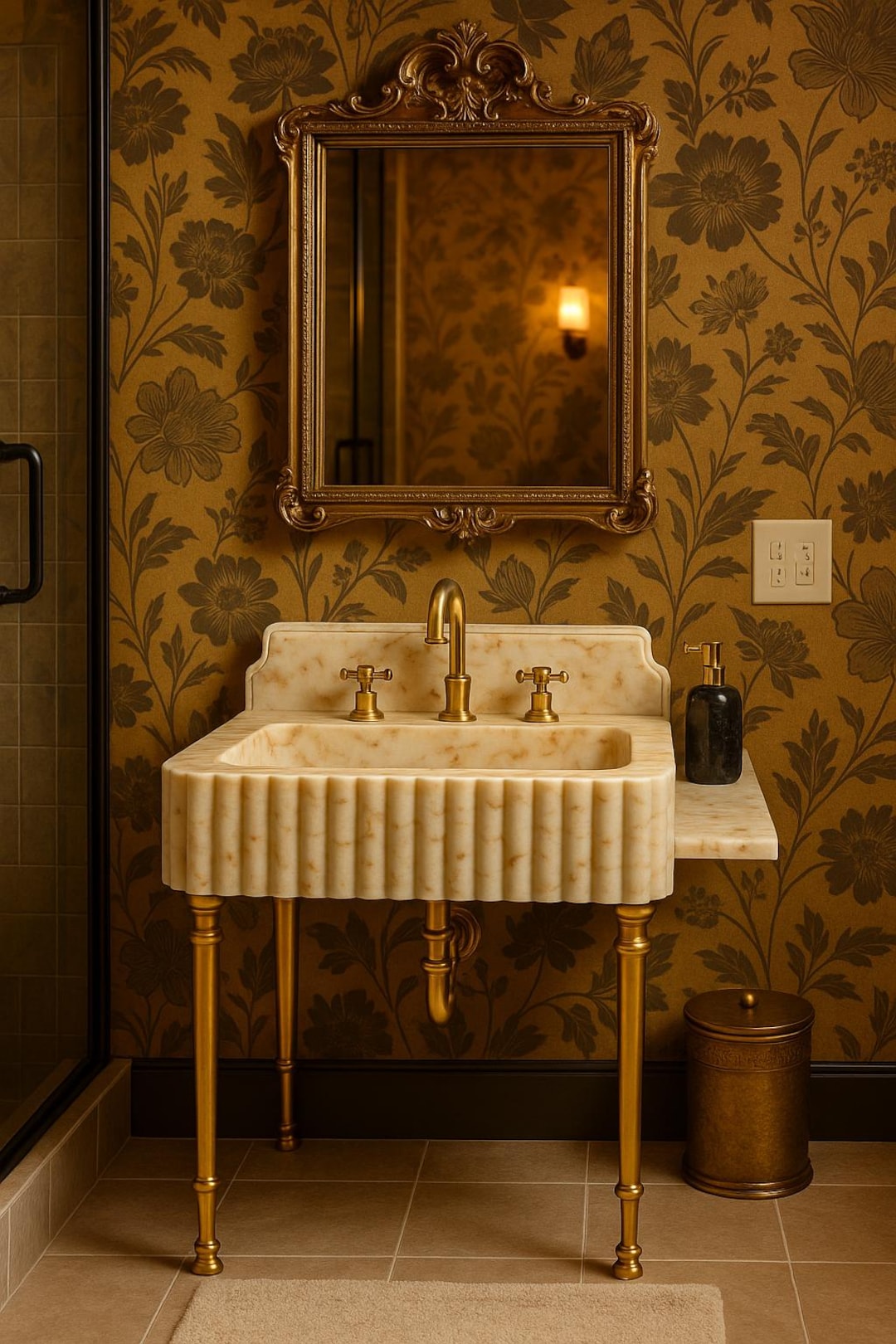 Luxury Fluted Calacatta Gold Marble Sink – Handcrafted Gold Bathroom ...