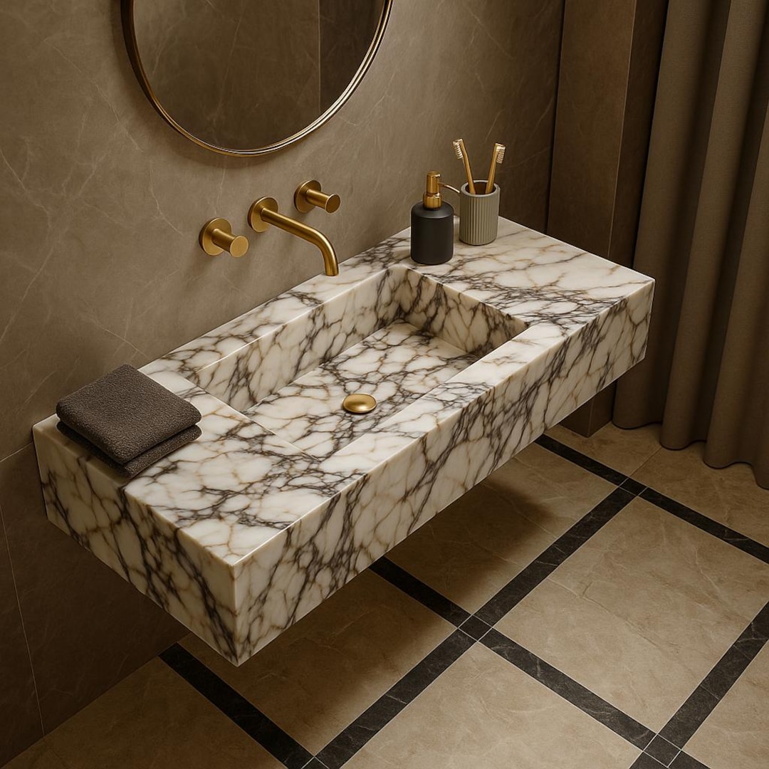 Luxury Large Calacatta Viola Sink, Customizable on Your Bath Dimensions ...