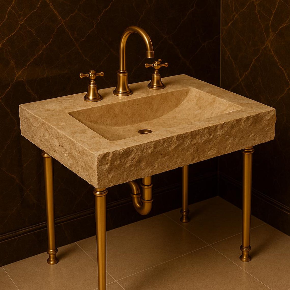 Ready to Ship - Luxury Travertine Marble Sink - Blast Cut Marble Sink ...