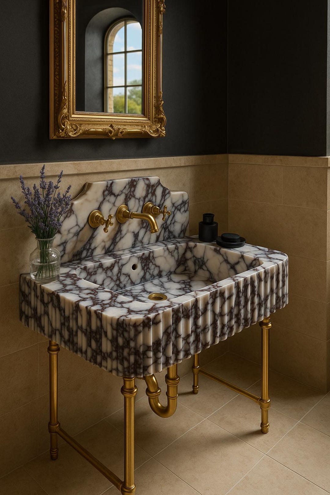 Calacatta Viola Marble Sink and Backsplash, Unique Marble Basin, Hand ...