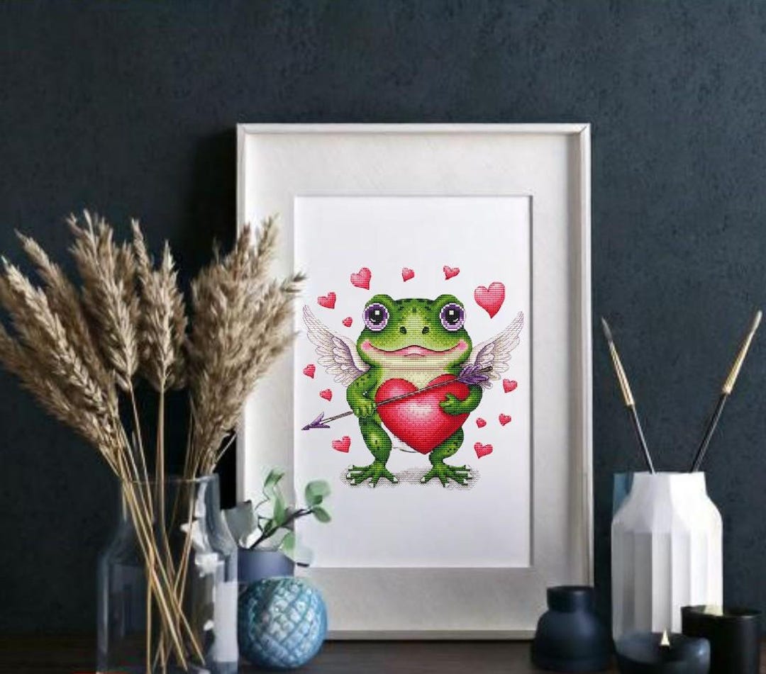 Frog Cupid Cross Stitch Pattern – Valentine's Day Design (PDF Pattern ...