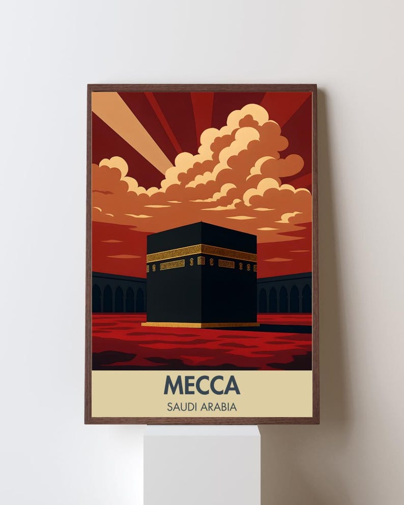 Mecca Travel Poster Print | Islamic Wall Art | Saudi Arabia Hajj Decor ...