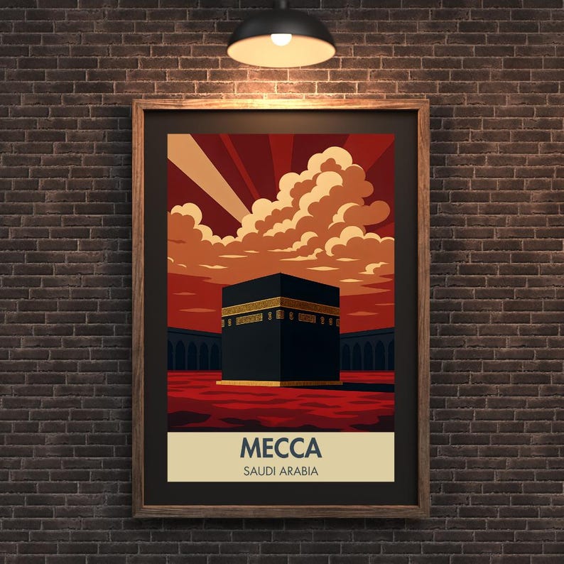 Mecca Travel Poster Print | Islamic Wall Art | Saudi Arabia Hajj Decor ...