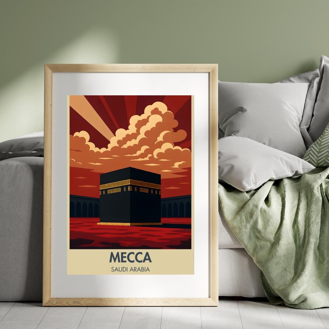 Mecca Travel Poster Print | Islamic Wall Art | Saudi Arabia Hajj Decor ...