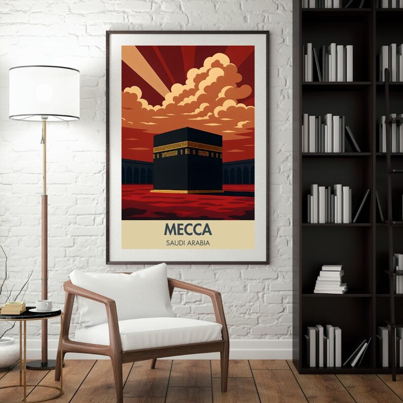 Mecca Travel Poster Print | Islamic Wall Art | Saudi Arabia Hajj Decor ...