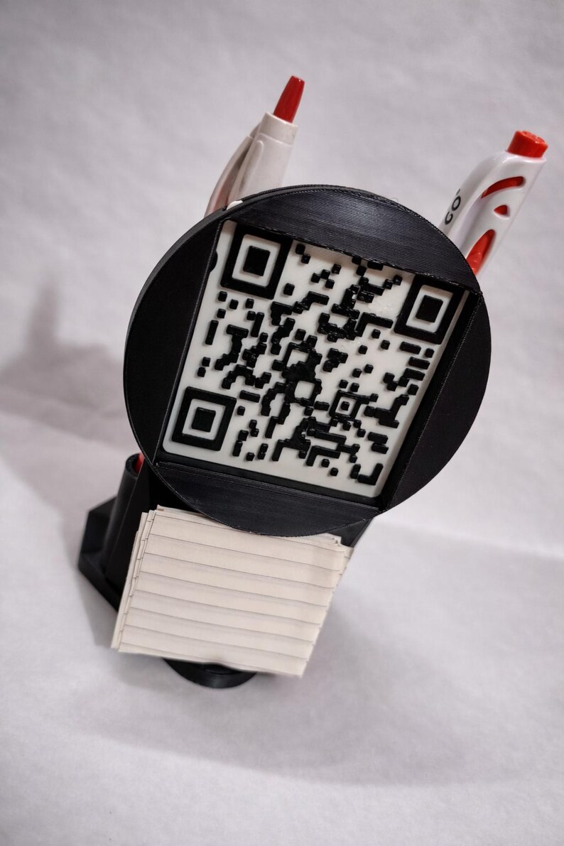 QR Code Desk Stand STL/3MF Dual Pen Holder, Sticky Note, Insert QR ...