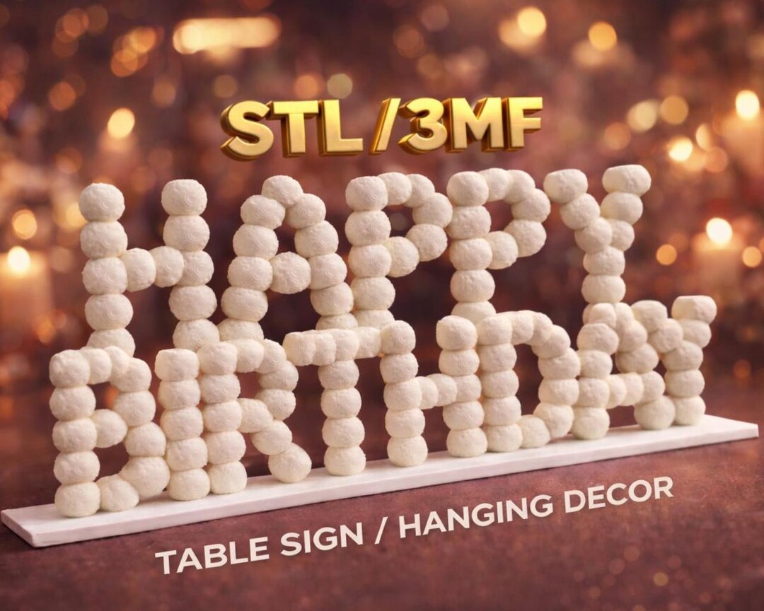 Happy Birthday 3dprinted Sign Stl/3mf,snow Bubble Unique Party Décor ...