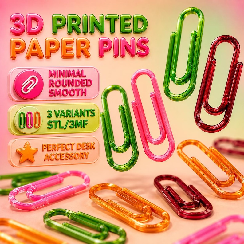 3D Printable Paper Pin Clip STL/3MF, Bookmark, Desk Organizer, Office ...