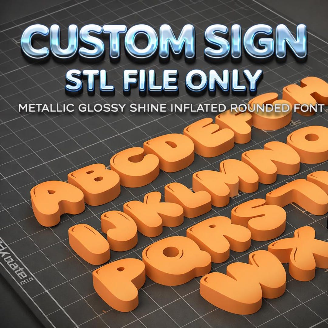 3D Print Name Sign Custom STL, Metallic Rounded Curved Font ...