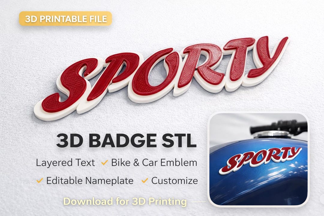 3D Emblem SPORTY Text Badge Motorcycle/car/sportsman/nameplate STL/3MF ...