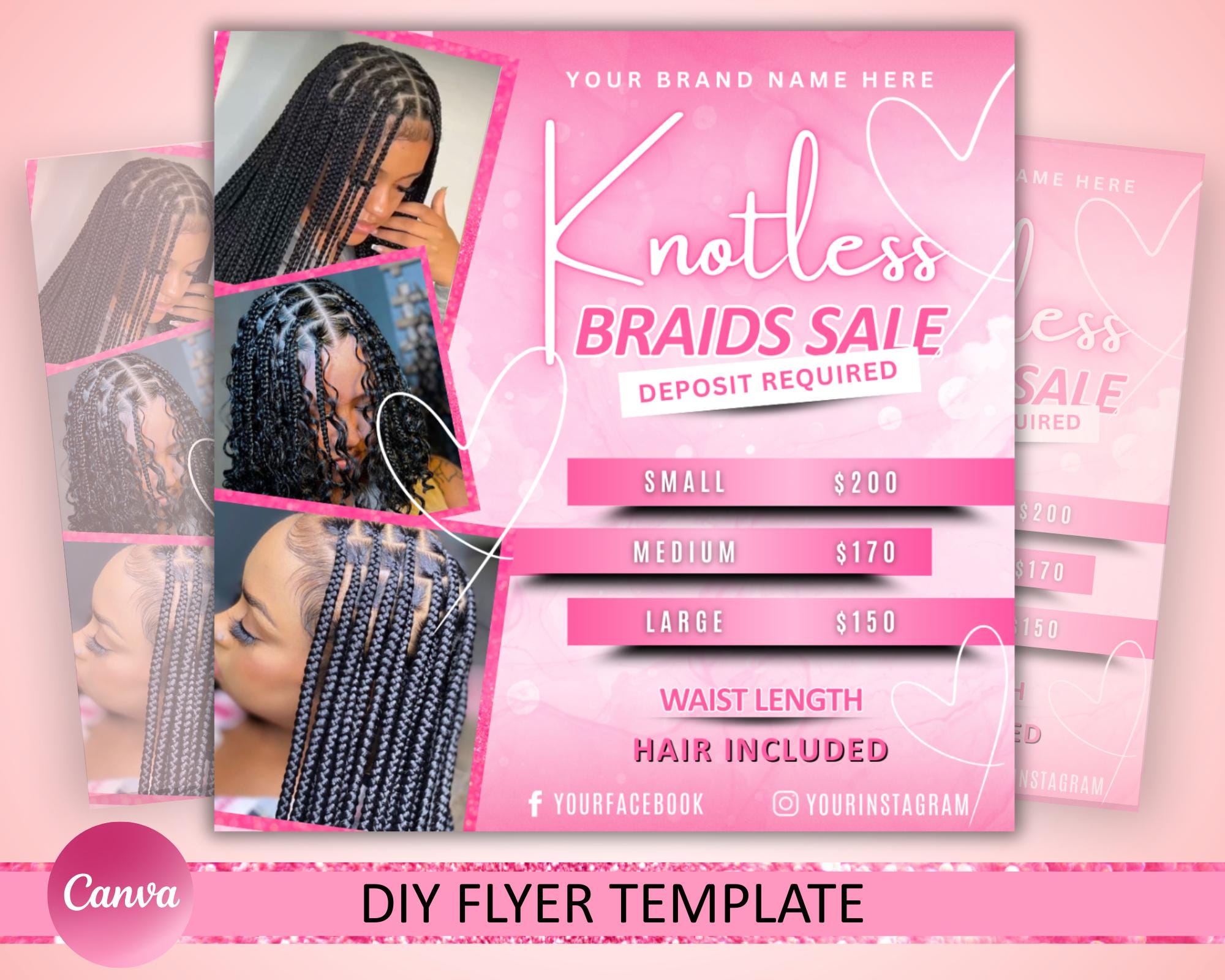Knotless Braids Flyer, Braids Special Flyer, Braids Pricelist Flyer ...