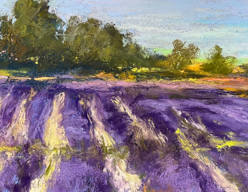 French Lavender Fields Original Floral Landscape Soft Pastel Painting ...