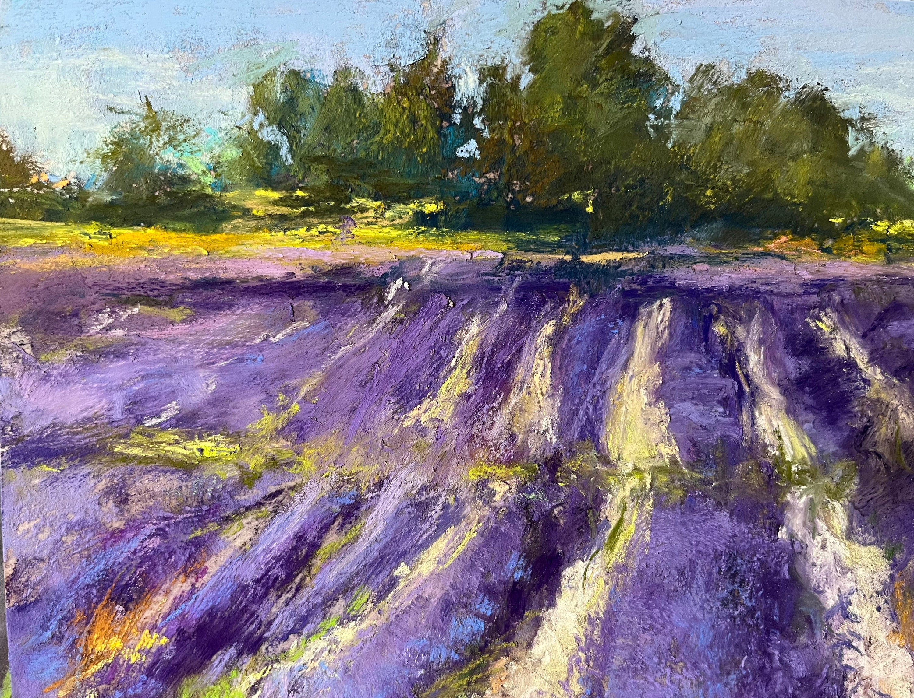 French Lavender Fields Original Floral Landscape Soft Pastel Painting ...
