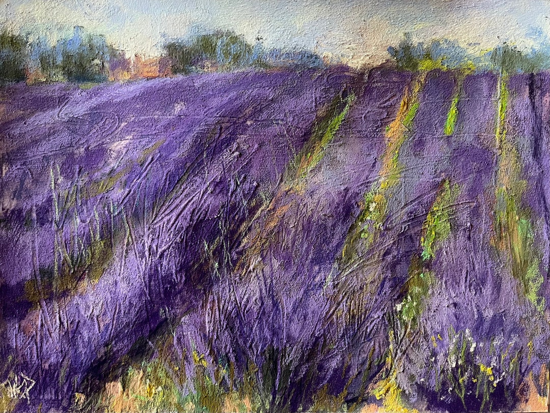 France Lavender Fields Original Floral Soft Pastel Landscape Painting ...