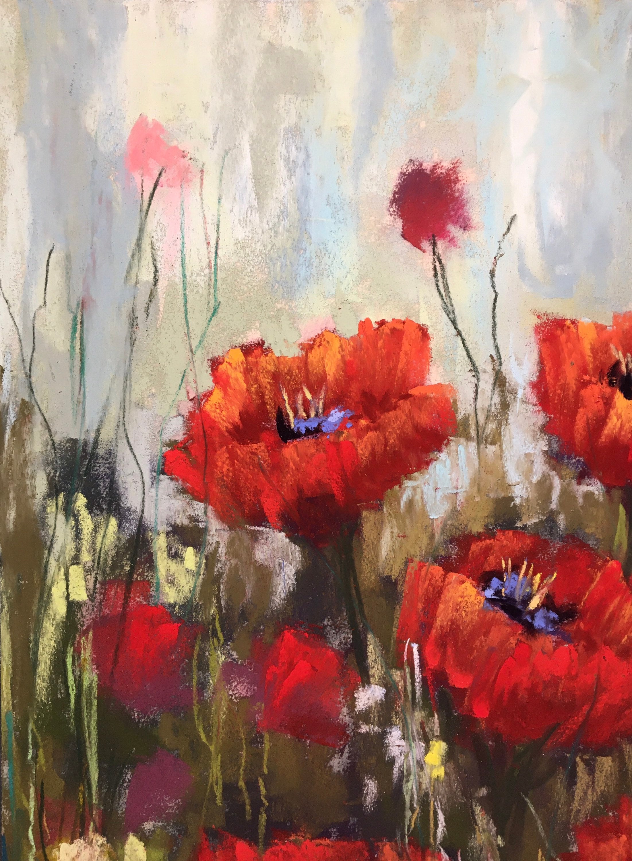 Pastel Drawing & Illustration Red Poppy Meadow Original Soft Pastel ...
