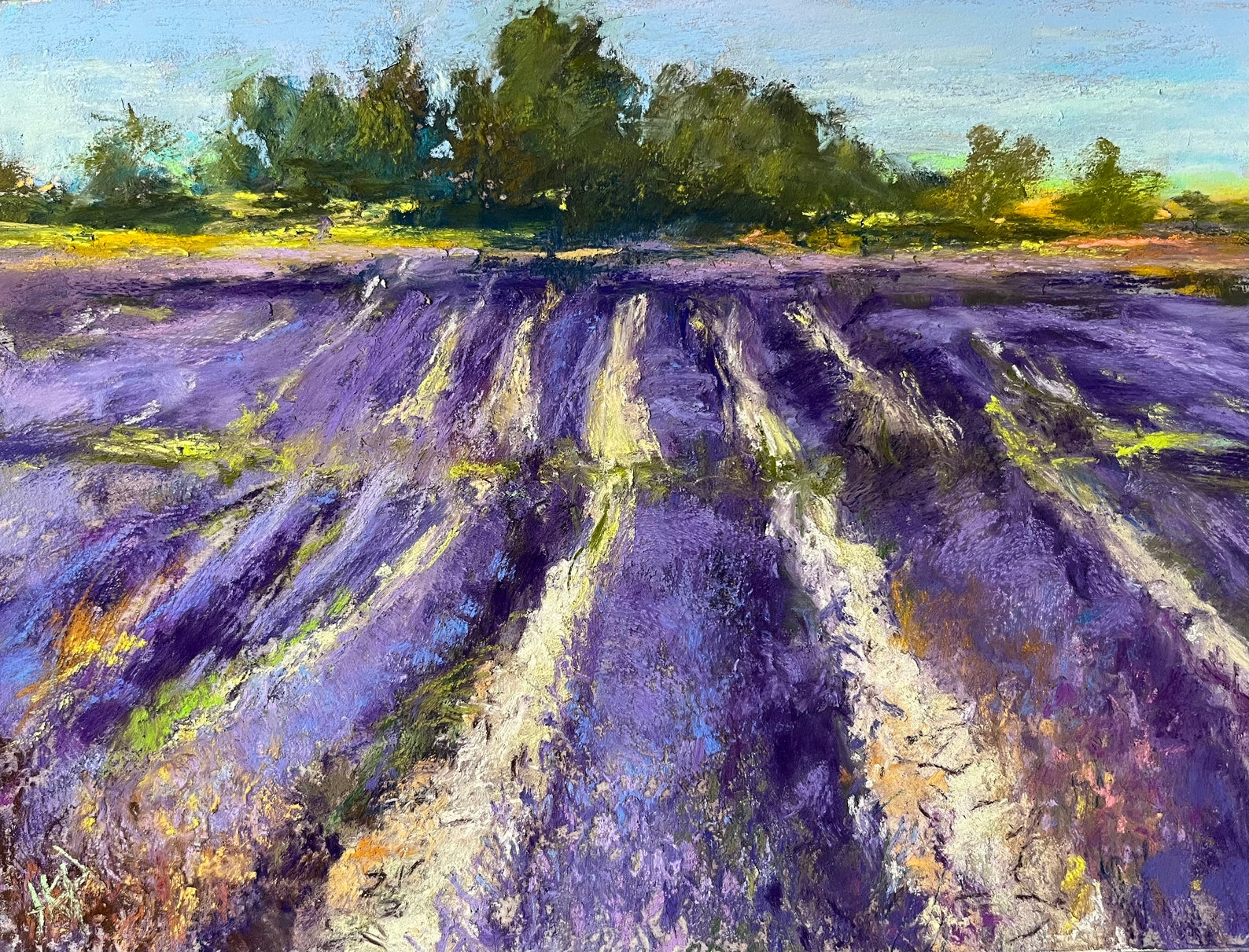French Lavender Fields Original Floral Landscape Soft Pastel Painting ...