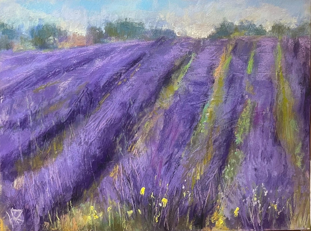 France Lavender Fields Original Floral Soft Pastel Landscape Painting ...