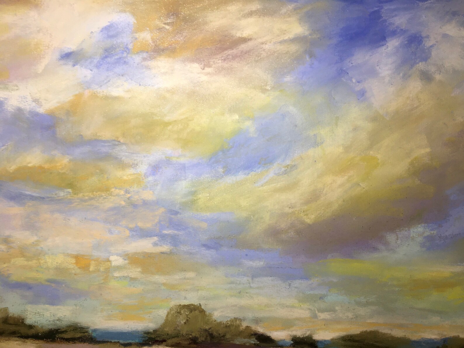 Yellow and Blue Sunset Sky Over Mountains and Plains Original | Etsy