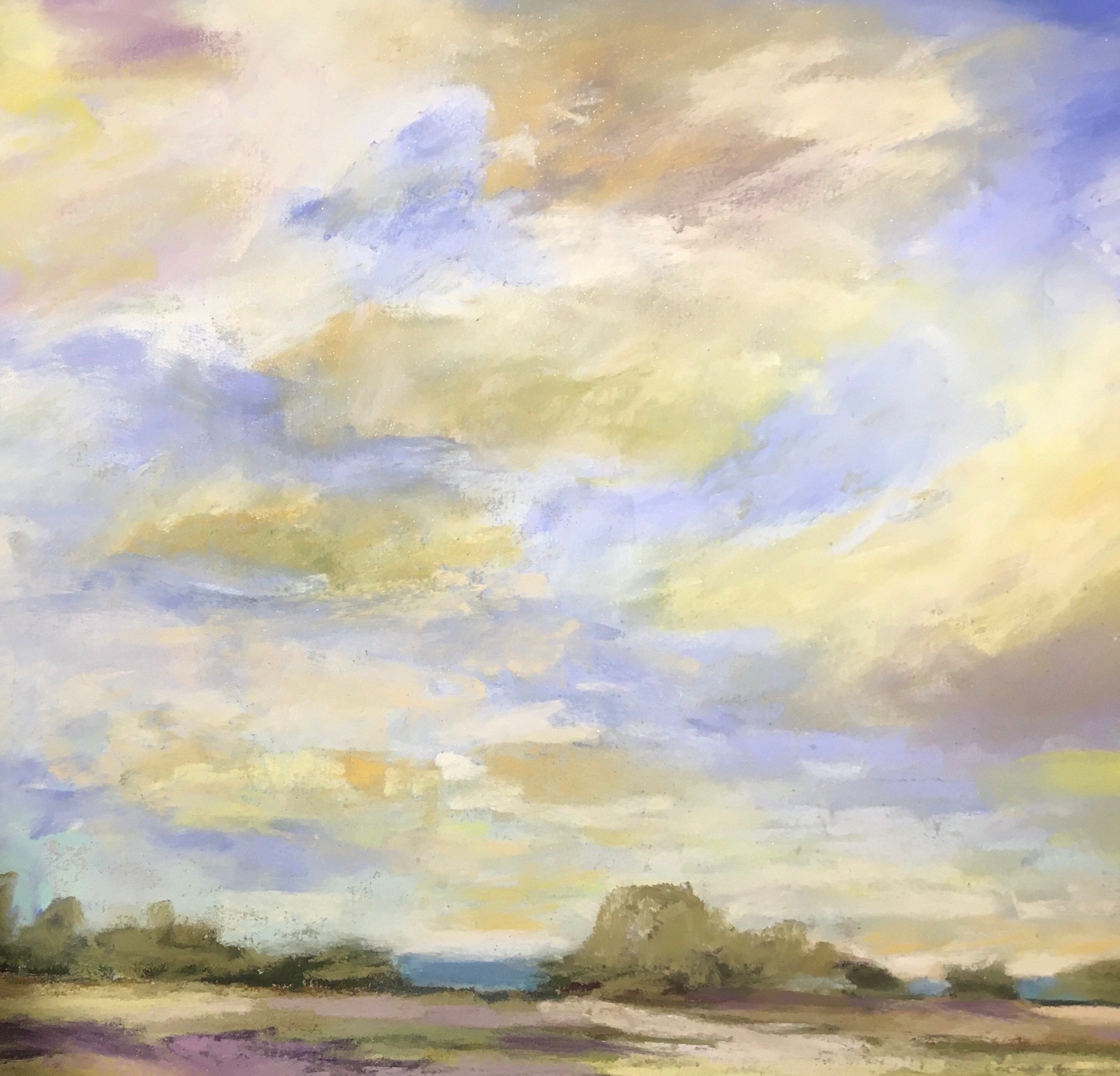 Yellow and Blue Sunset Sky Over Mountains and Plains Original - Etsy