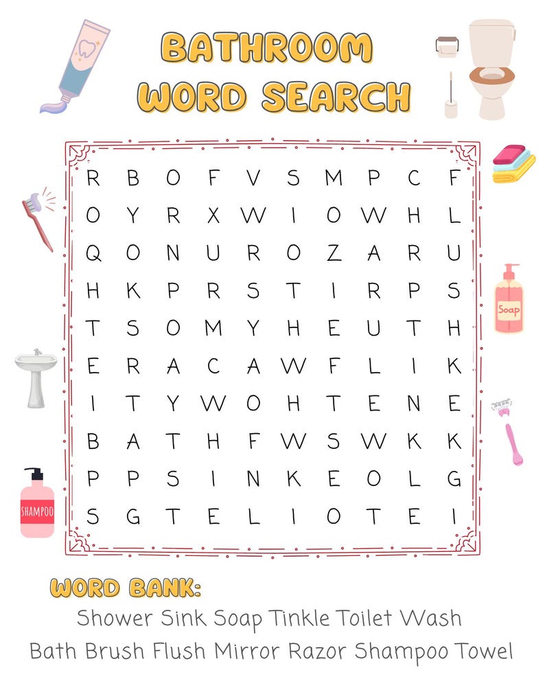 Bathroom Word Search - Etsy