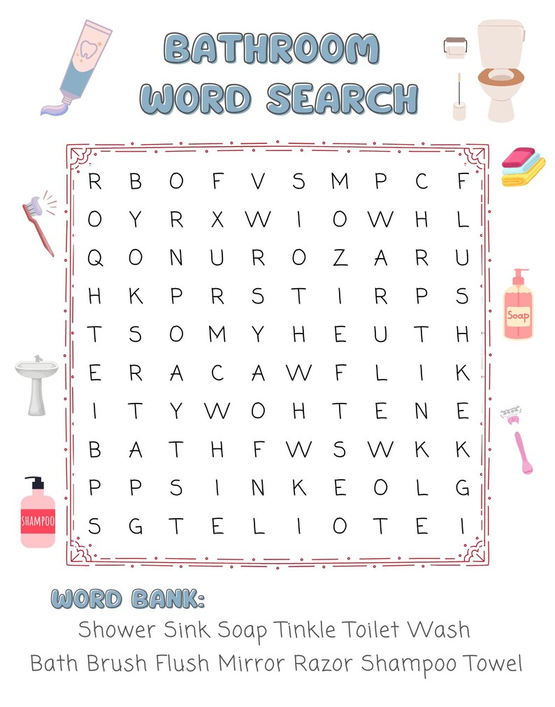 Bathroom Word Search - Etsy