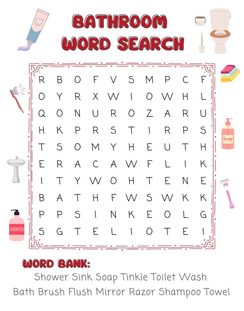 Bathroom Word Search - Etsy