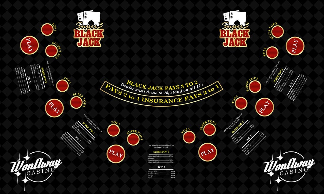 Wonaway Casino Super Top 3 Blackjack Table Layout, Professional Gaming ...