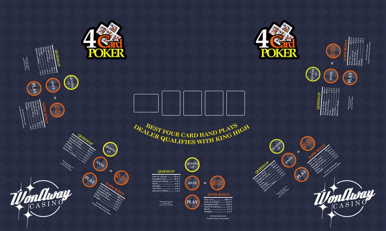 Wonaway Casino 4card Poker Table Layout, Professional Gaming Mat ...