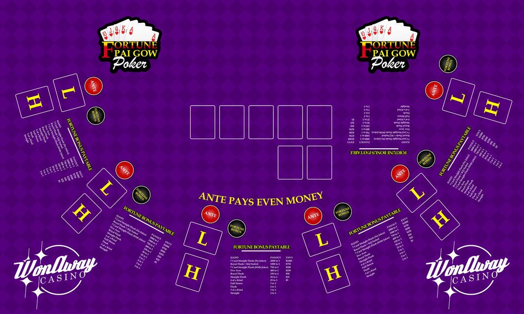 Fortune Pai Gow Poker Casino Table Layout, Purple Gaming Mat, Wonaway ...