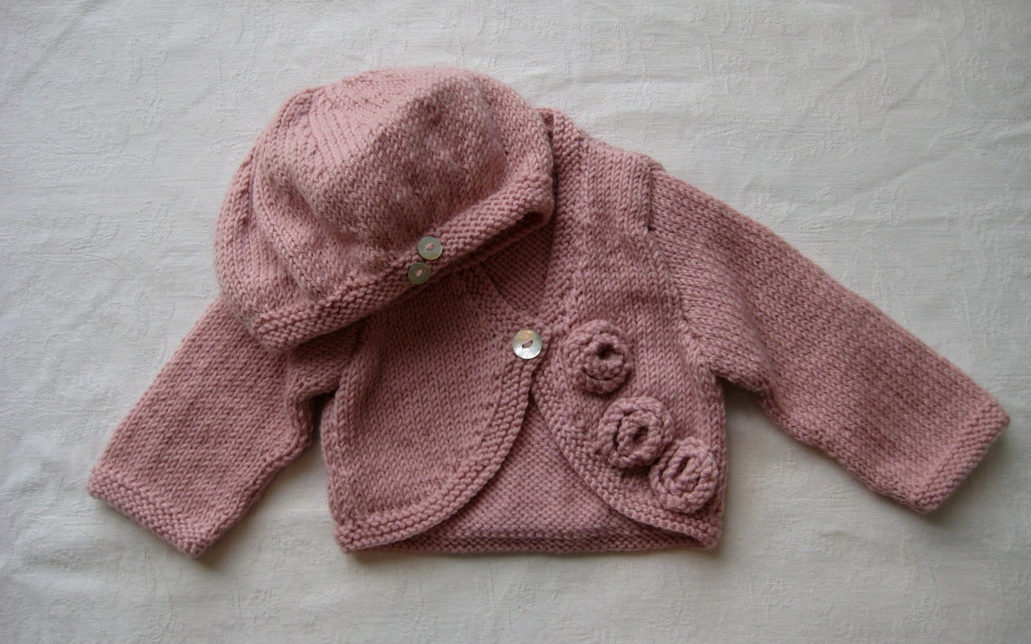 Beautiful Pure Wool Rose Cardigan..... Hand Knitted in New - Etsy