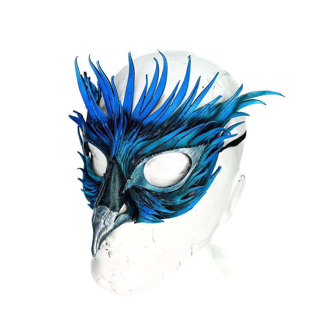 Layered Blue Phoenix Handmade Genuine Leather Mask - Etsy