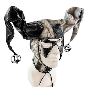 In Stock - Handcrafted Genuine Leather Jester Mask in Black and White ...