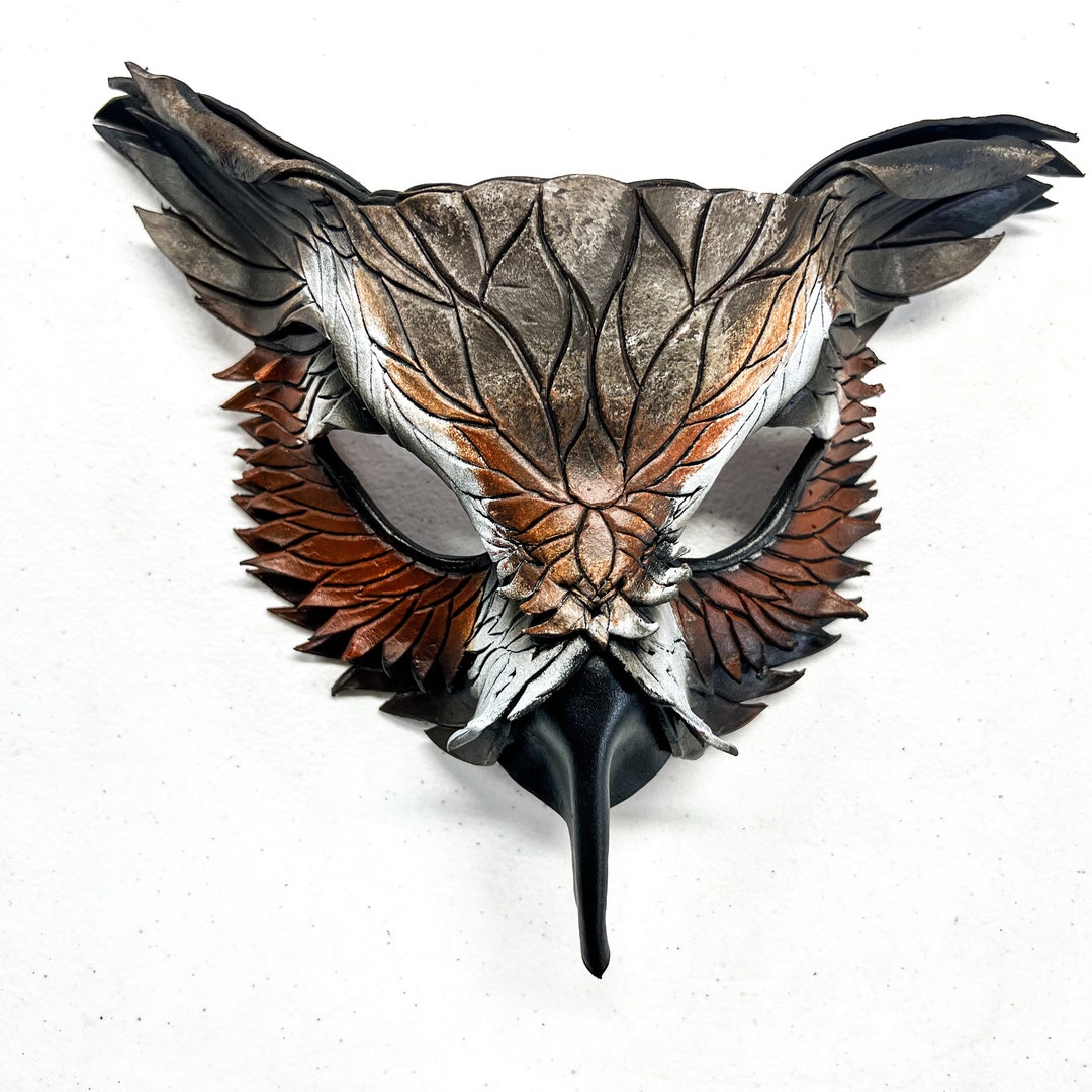 Layered Horned Owl Handmade Genuine Leather Mask - Etsy
