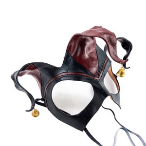 Handmade Genuine Leather Jester Mask in Red and Black With Brass Bells ...