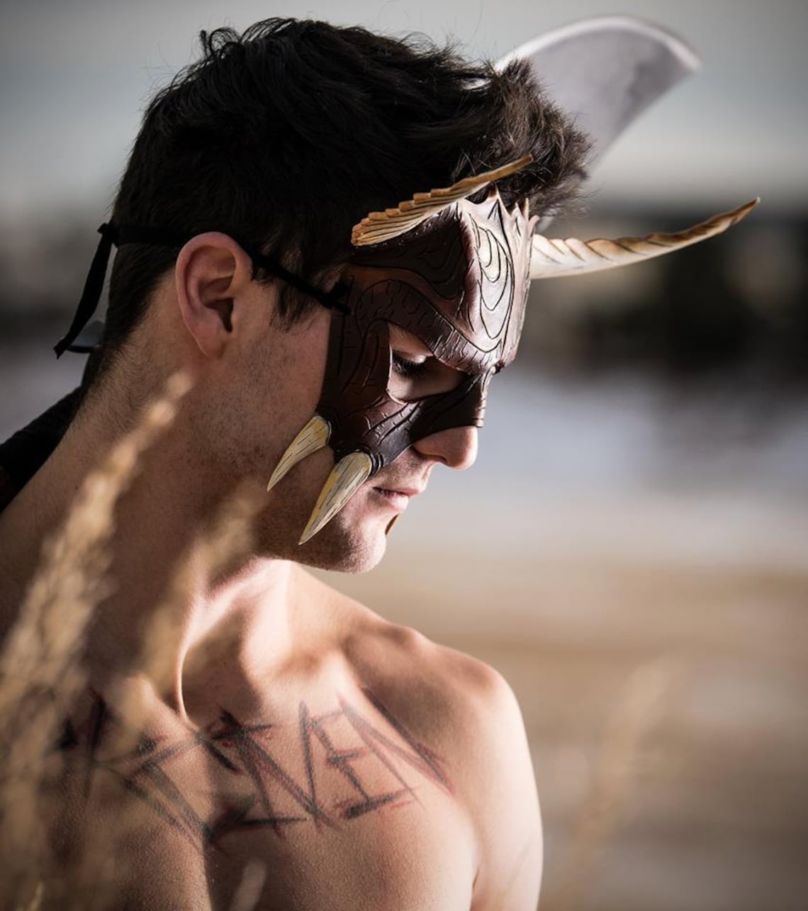 Handmade Genuine Leather Mask With Horns in Natural Colors | Etsy