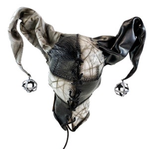 In Stock - Handcrafted Genuine Leather Jester Mask in Black and White ...