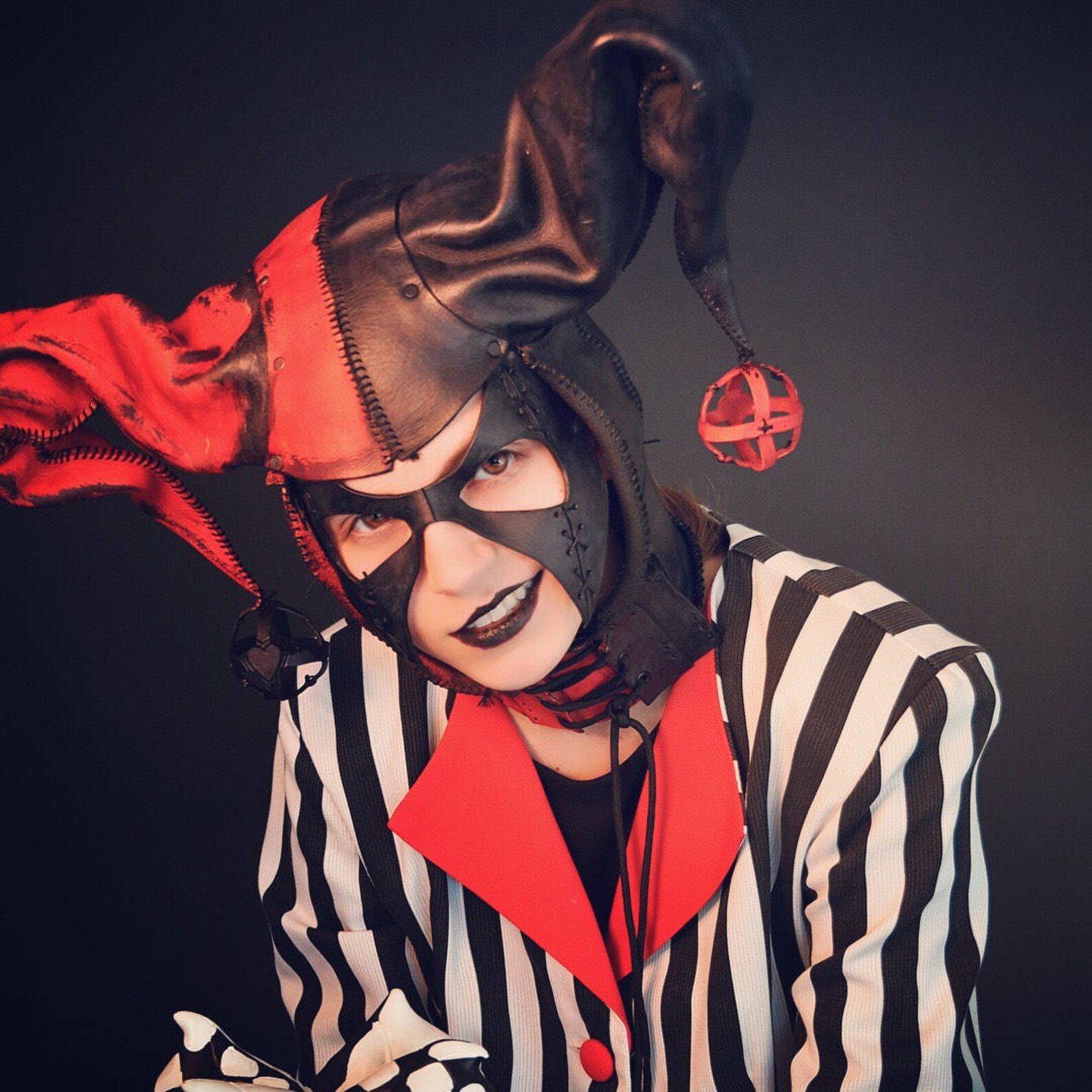 Jester Helmet Genuine Leather Mask in Red and Black - Etsy