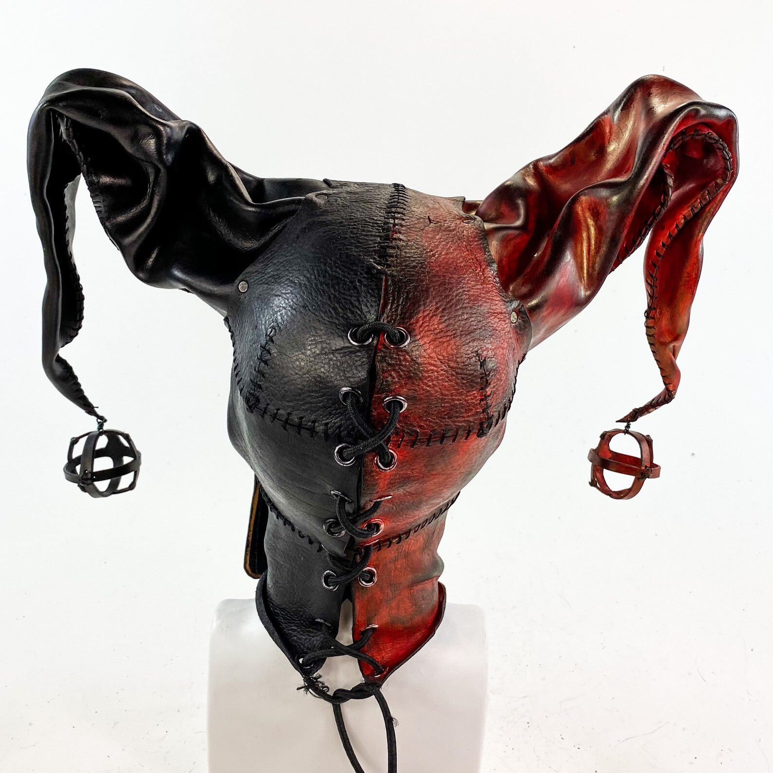 Jester Helmet Genuine Leather Mask in Red and Black - Etsy