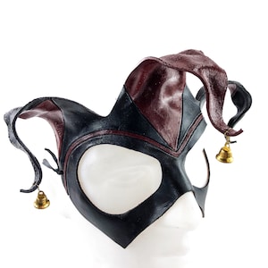 Handmade Genuine Leather Jester Mask in Red and Black With Brass Bells ...