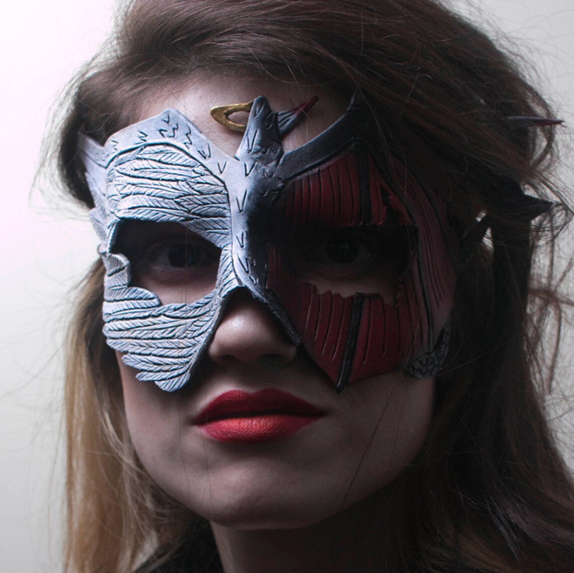 Angel Devil Handmade Genuine Leather Mask in Red and White for | Etsy